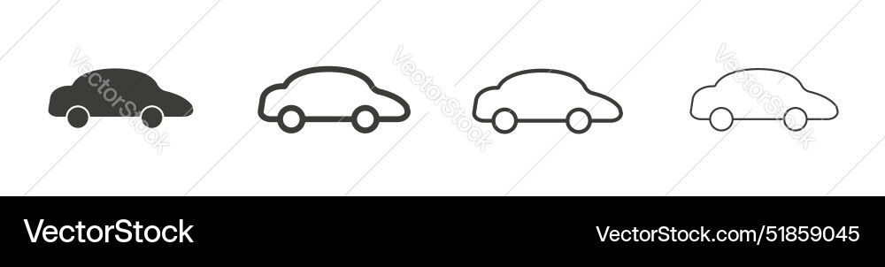 Car side view icon set vehical in black Royalty Free Vector