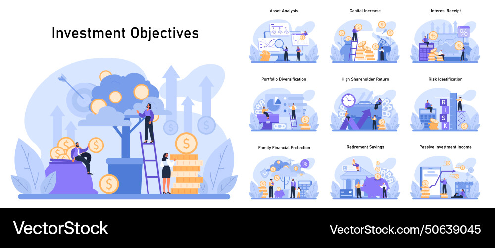 Investment objectives set financial goals through Vector Image