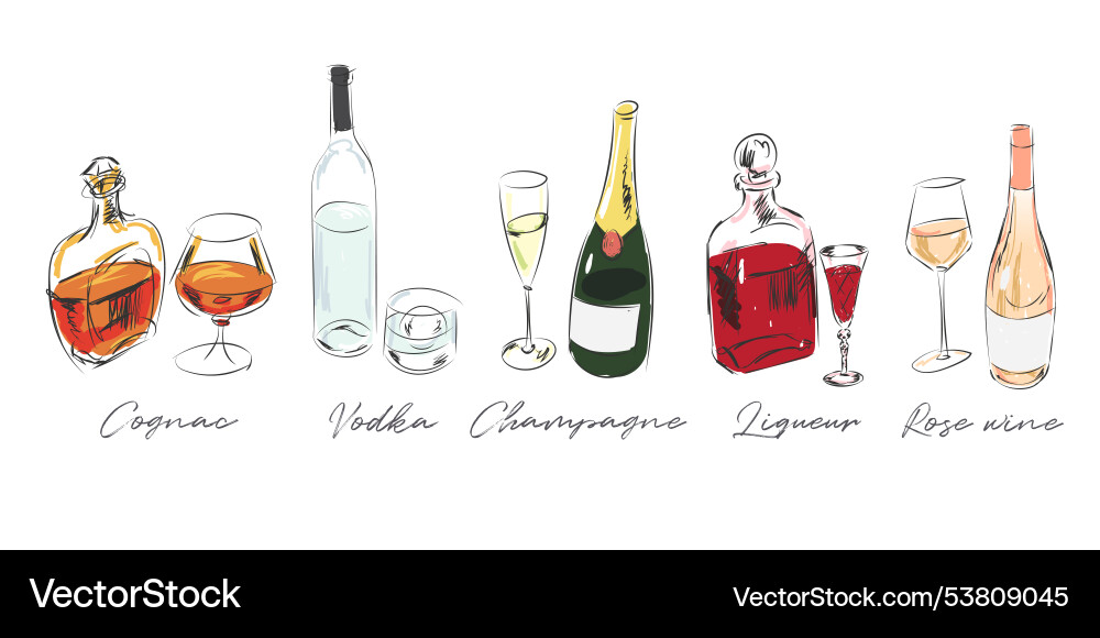 Liquor Bottle Line Art Collection Royalty Free Vector Image