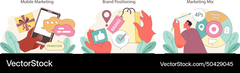 Marketing strategies set engaging visuals Vector Image