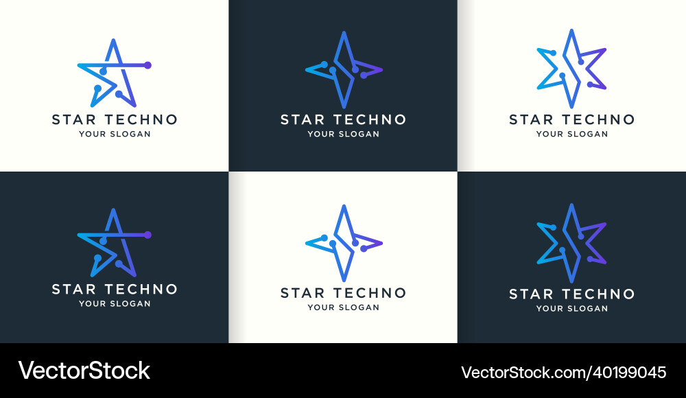 Technology star line logo with point circuit Vector Image