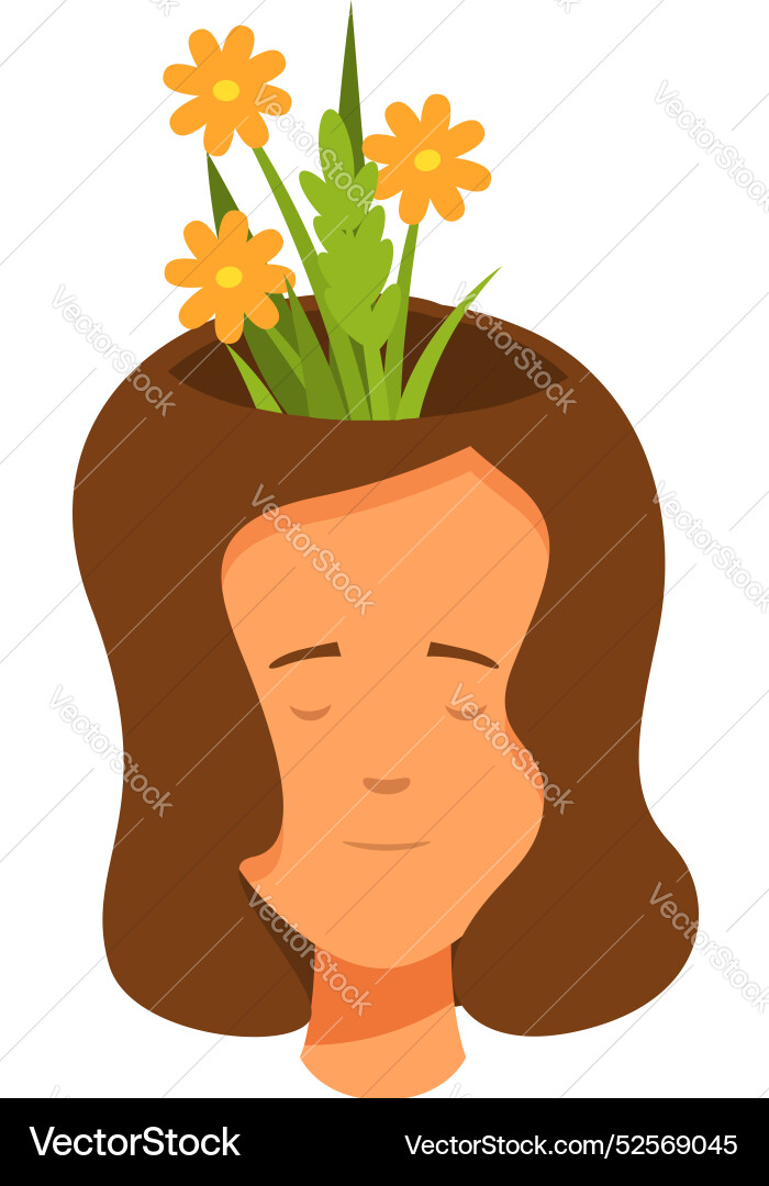 Woman growing flowers inside her head Royalty Free Vector