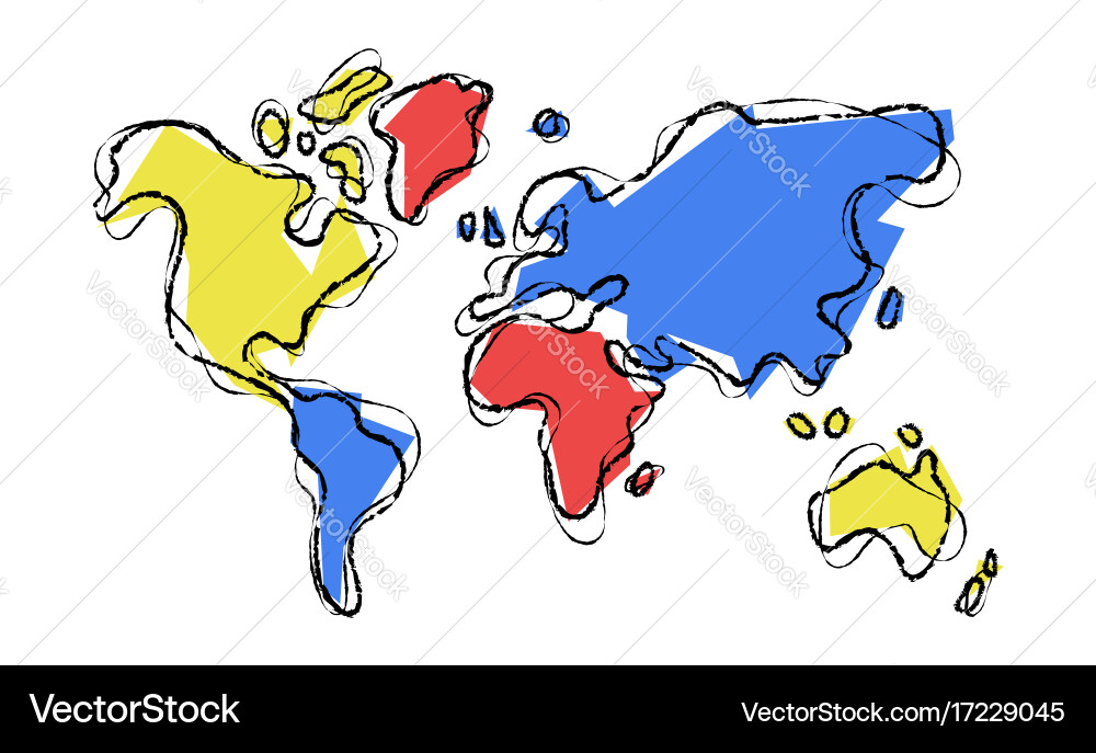 World map doodle sketch color concept Royalty Free Vector