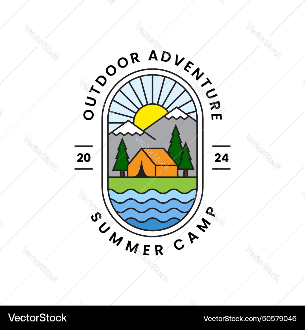 Colorful linear logo for summer camp Royalty Free Vector