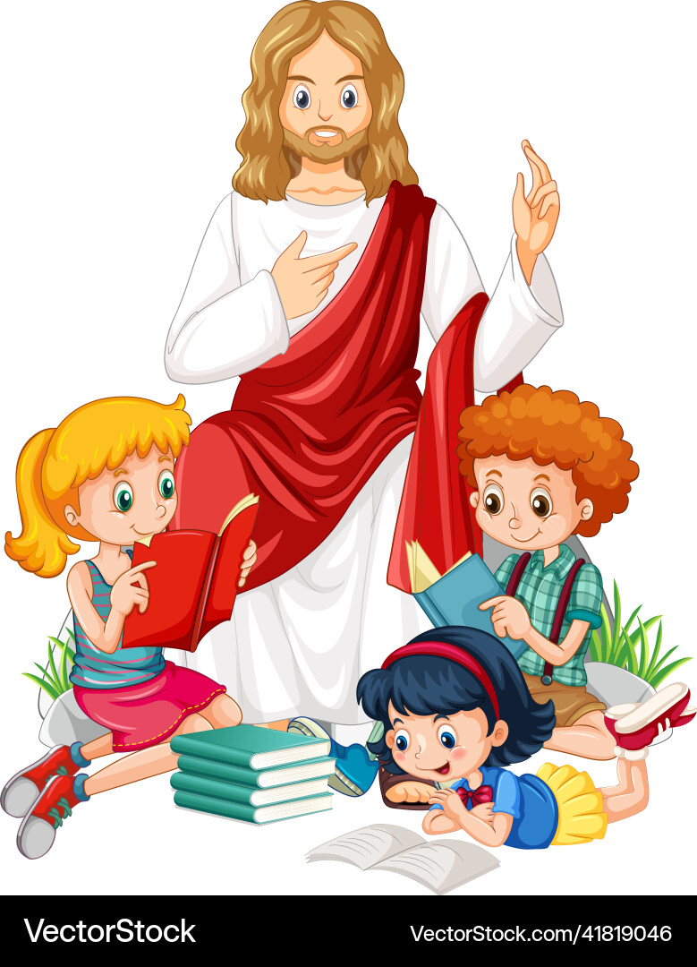 Jesus and children on white background Royalty Free Vector
