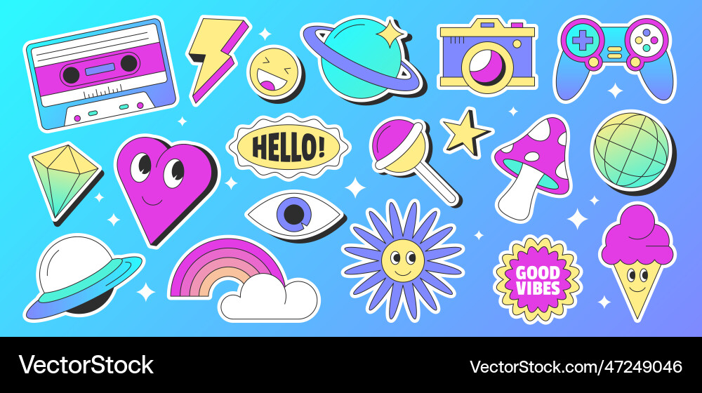 Retro style sticker pack with 90s elements Vector Image