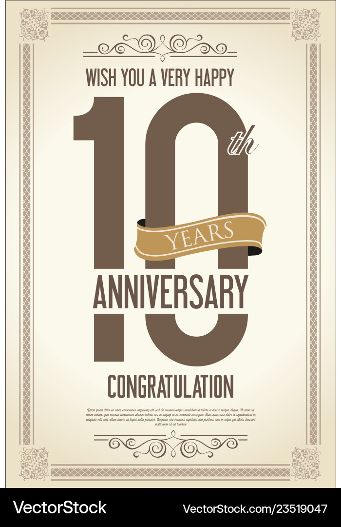 Anniversary retro vintage background 10 years Vector Image