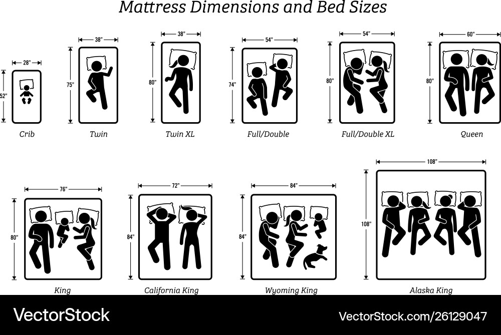Bed Size and Dimension Pictograms Royalty Free Vector Image