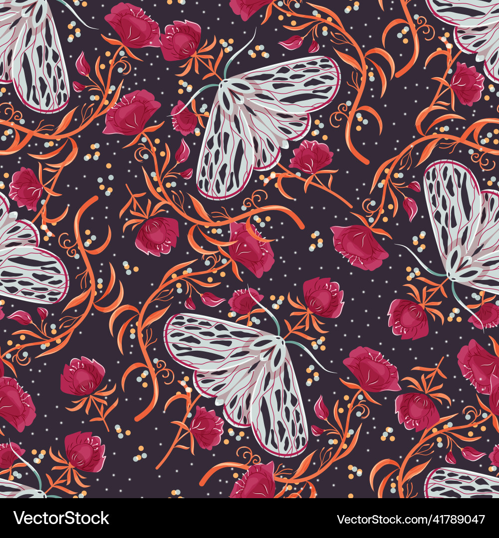 Floral Moth Seamless Pattern Royalty Free Vector Image