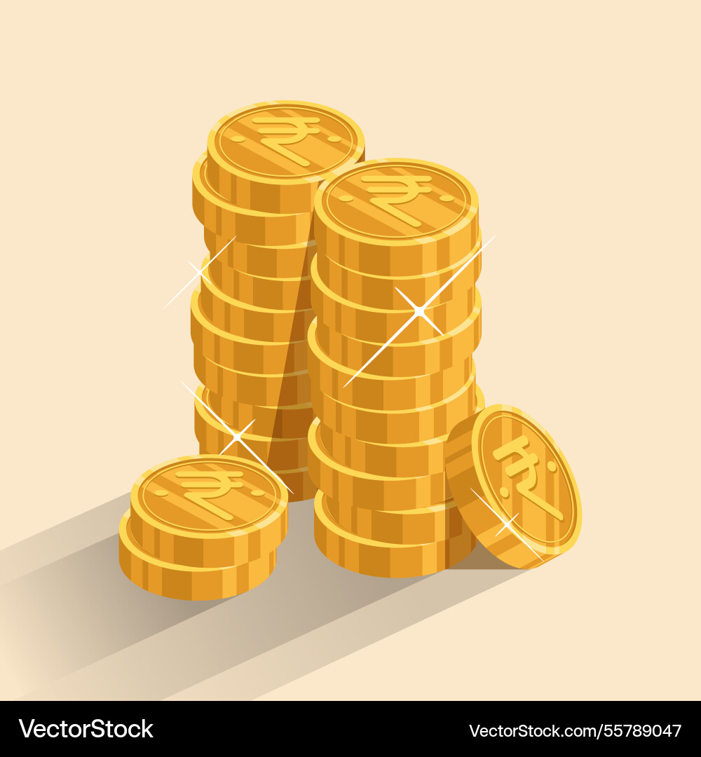 Indian rupee gold coin stack Royalty Free Vector Image