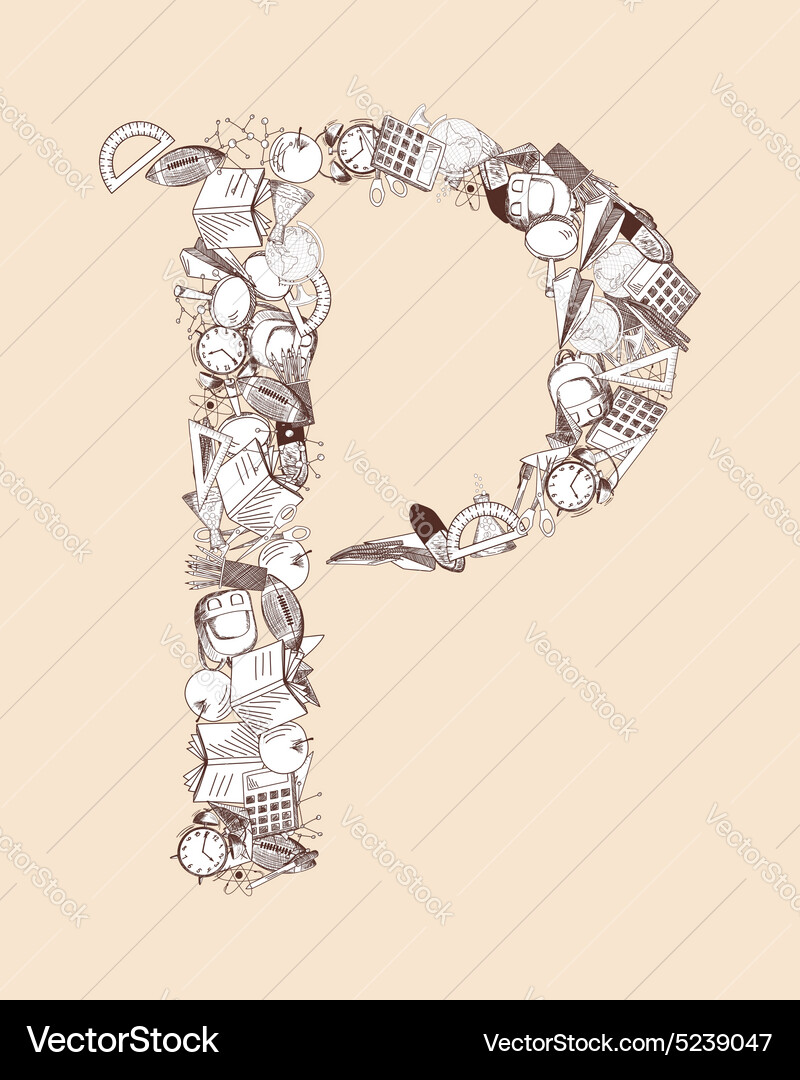 P school alphabet letter Royalty Free Vector Image
