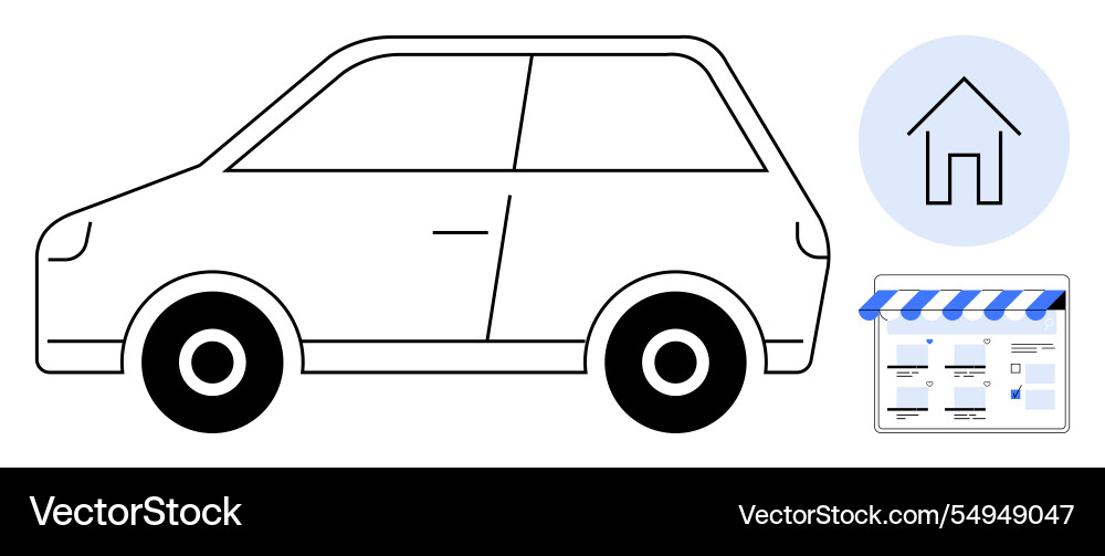 Simplistic car with home icon Royalty Free Vector Image