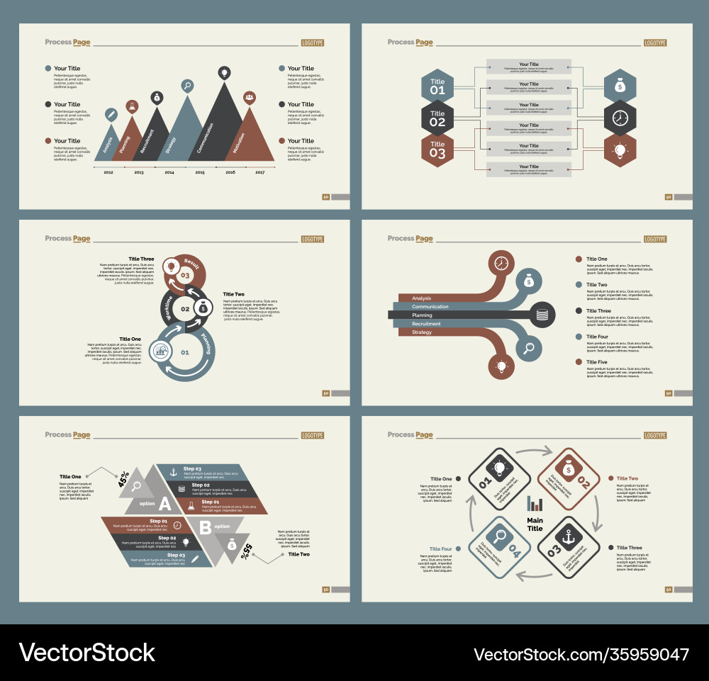 Six planning slide templates set Royalty Free Vector Image Six planning slide templates set Royalty Free Vector Image