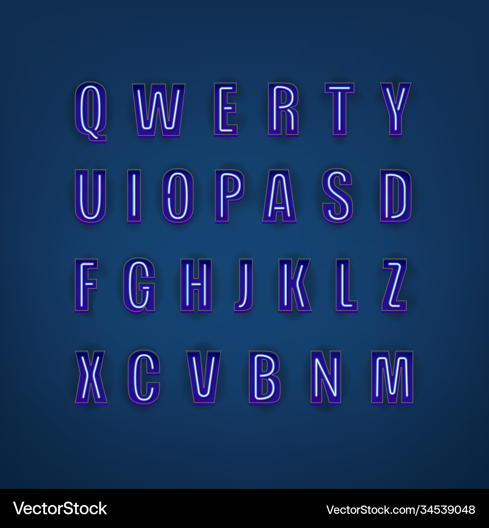 Blue neon letters set Royalty Free Vector Image