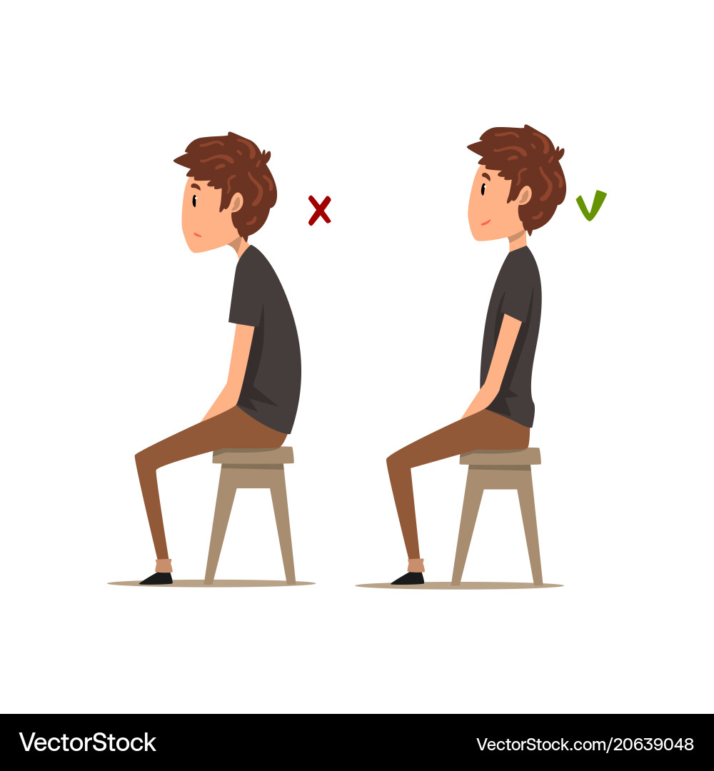 Correct and worst positions for sitting boy Vector Image