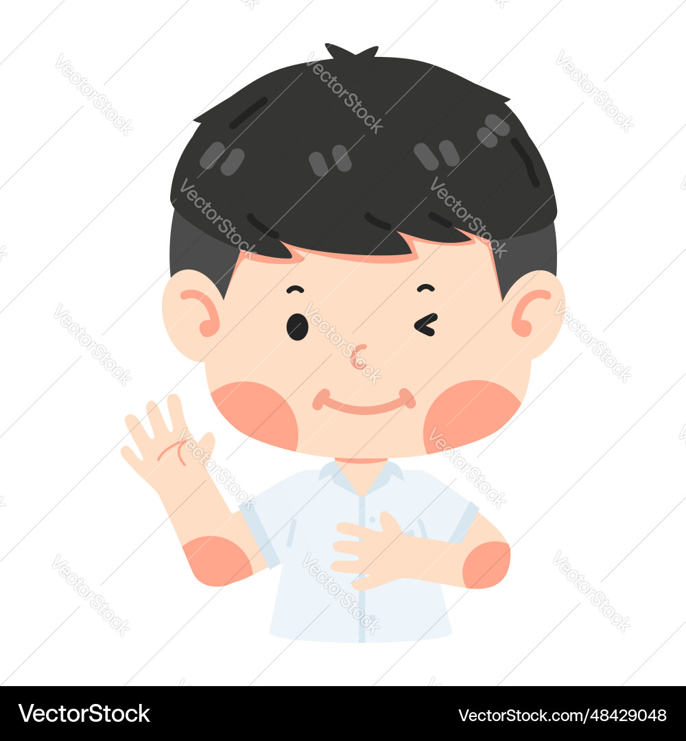 Kid making a promise hand on chest Royalty Free Vector Image