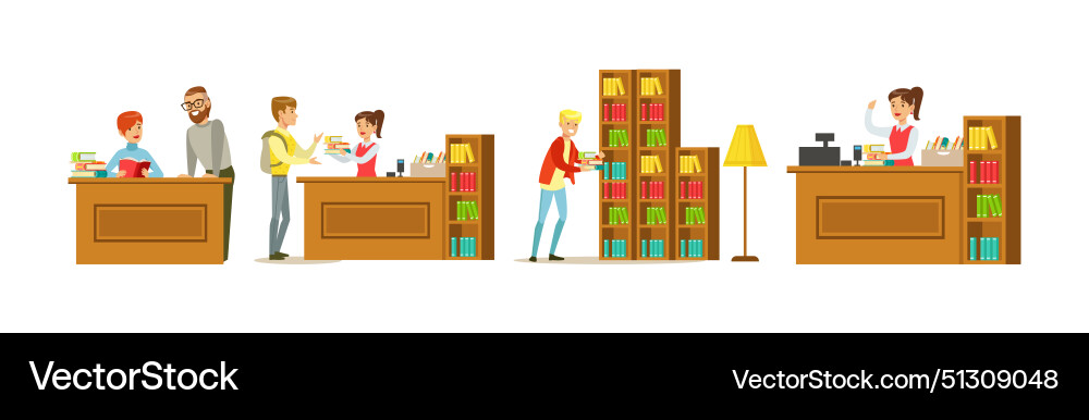 People character at library and bookstore Vector Image
