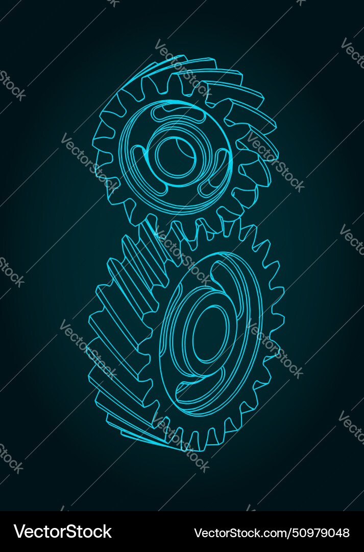 Screw gears isometric blueprint Royalty Free Vector Image