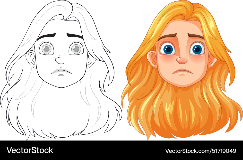 A sad face with long hair Royalty Free Vector Image