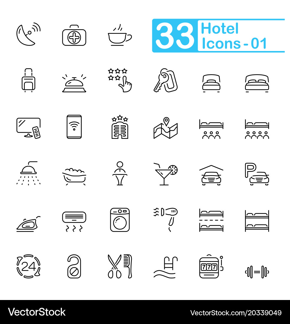 Black hotel line icons Royalty Free Vector Image