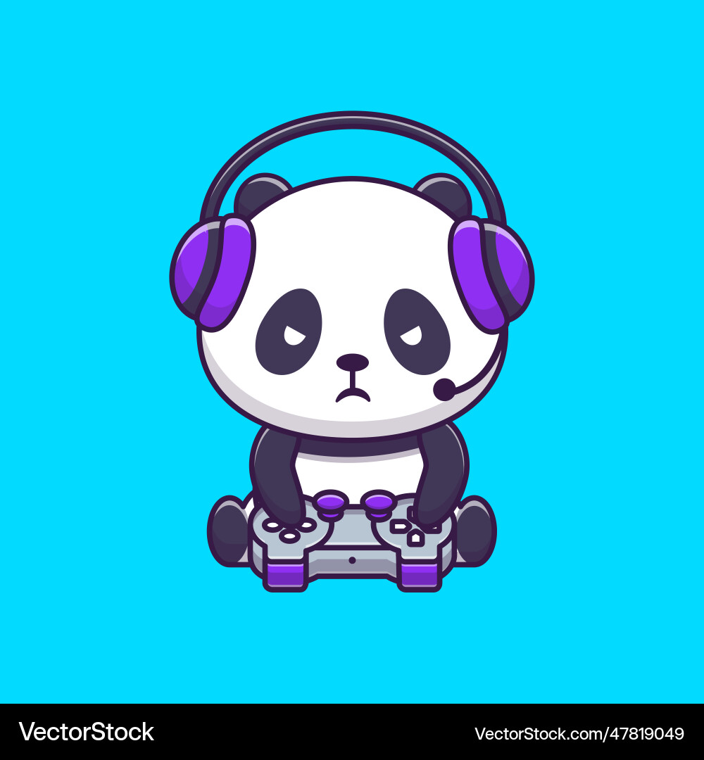 Cute panda gaming cartoon Royalty Free Vector Image