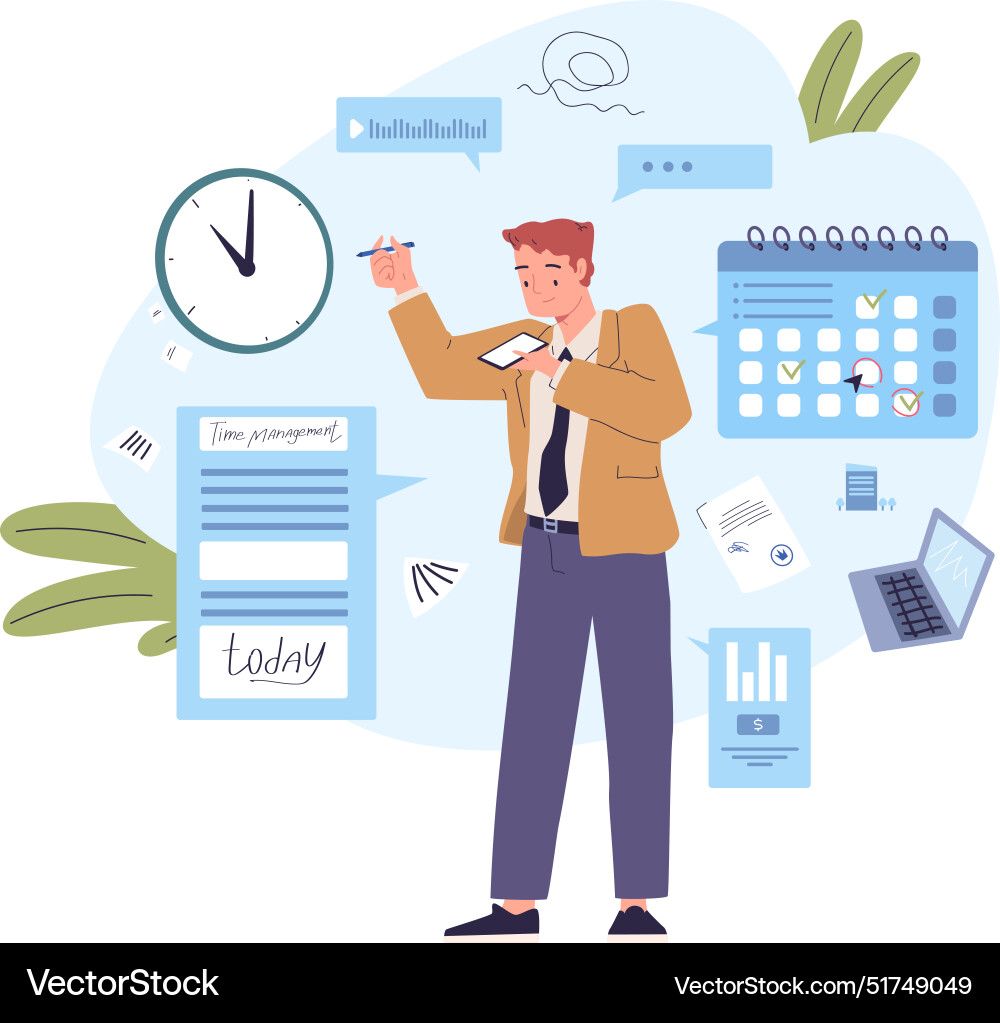 Entrepreneur monthly plan multitasking Royalty Free Vector