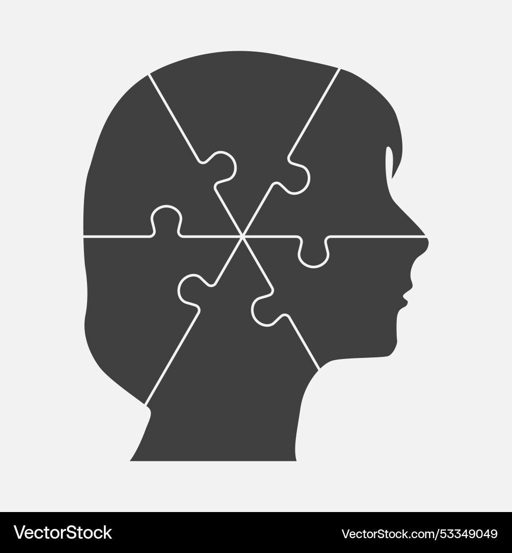 Female head made from six puzzle pieces Royalty Free Vector