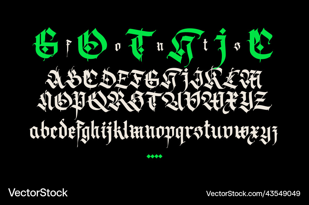 Gothic uppercase and lowercase white letters Vector Image
