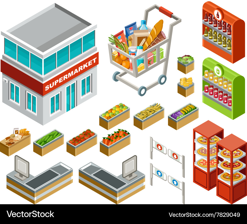 Isometric supermarket Royalty Free Vector Image