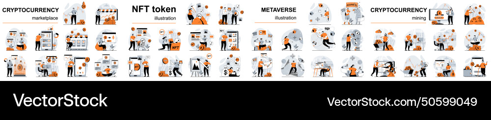 Mega set flat design concept cryptocurrency mining