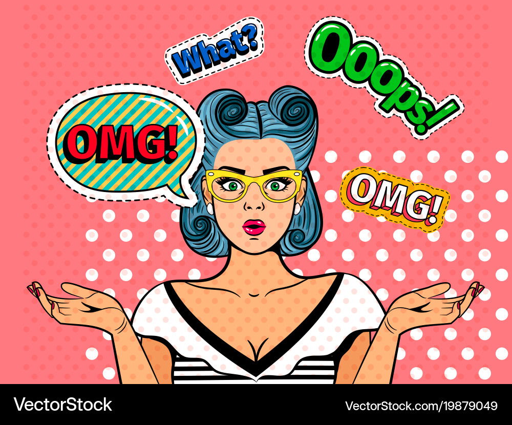 Omg pop art girl face Royalty Free Vector Image