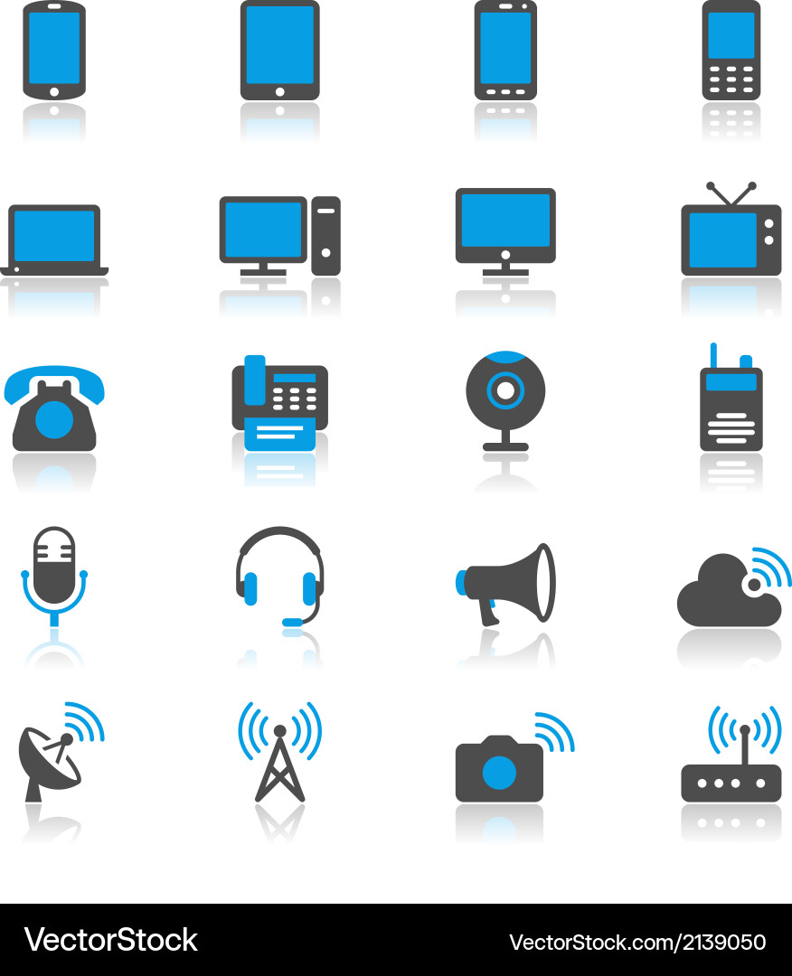 Communication device flat with reflection icons Vector Image