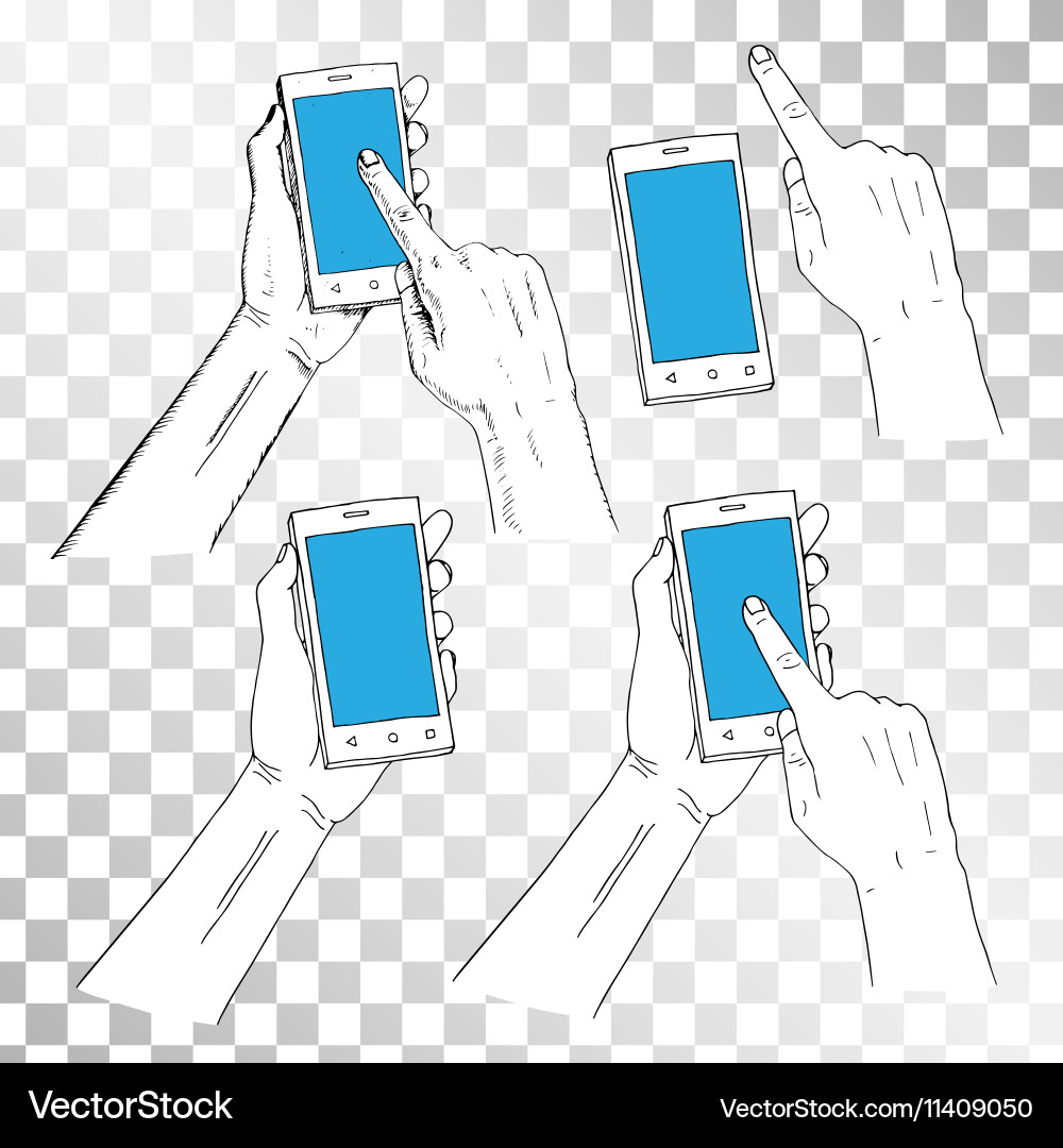 Drawn hand holding phone finger on pressing Vector Image