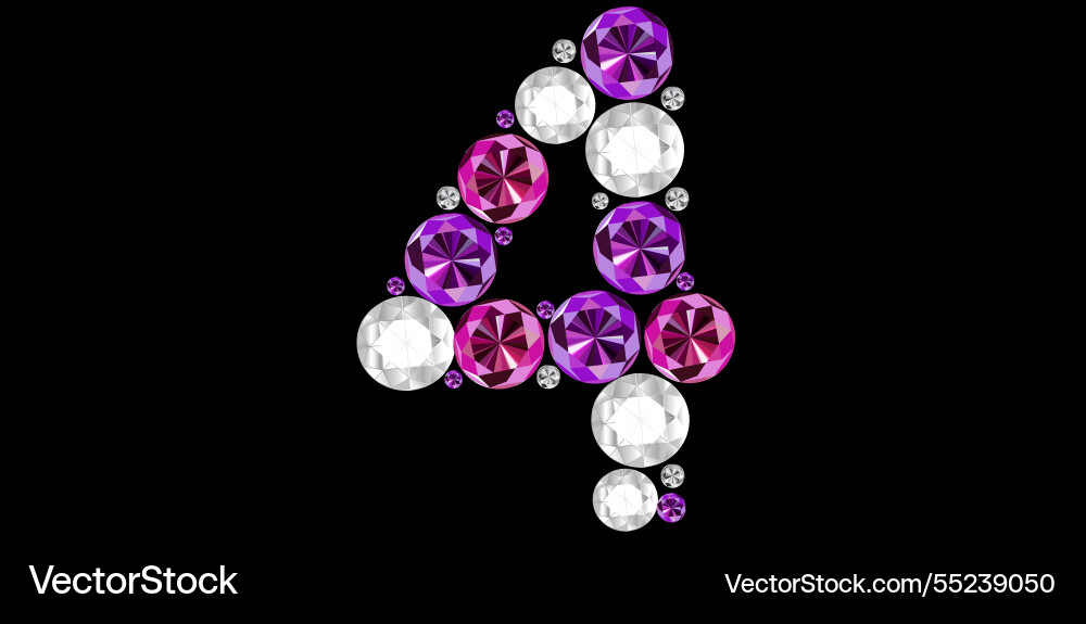 Rhinestone diamonds bling number 4 Royalty Free Vector Image