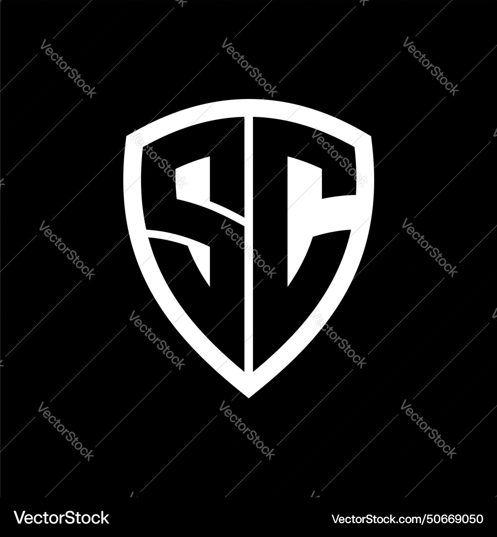 Sc monogram logo with bold letters shield shape Vector Image
