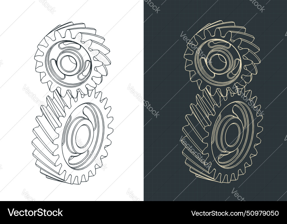 Screw gears isometric blueprints Royalty Free Vector Image
