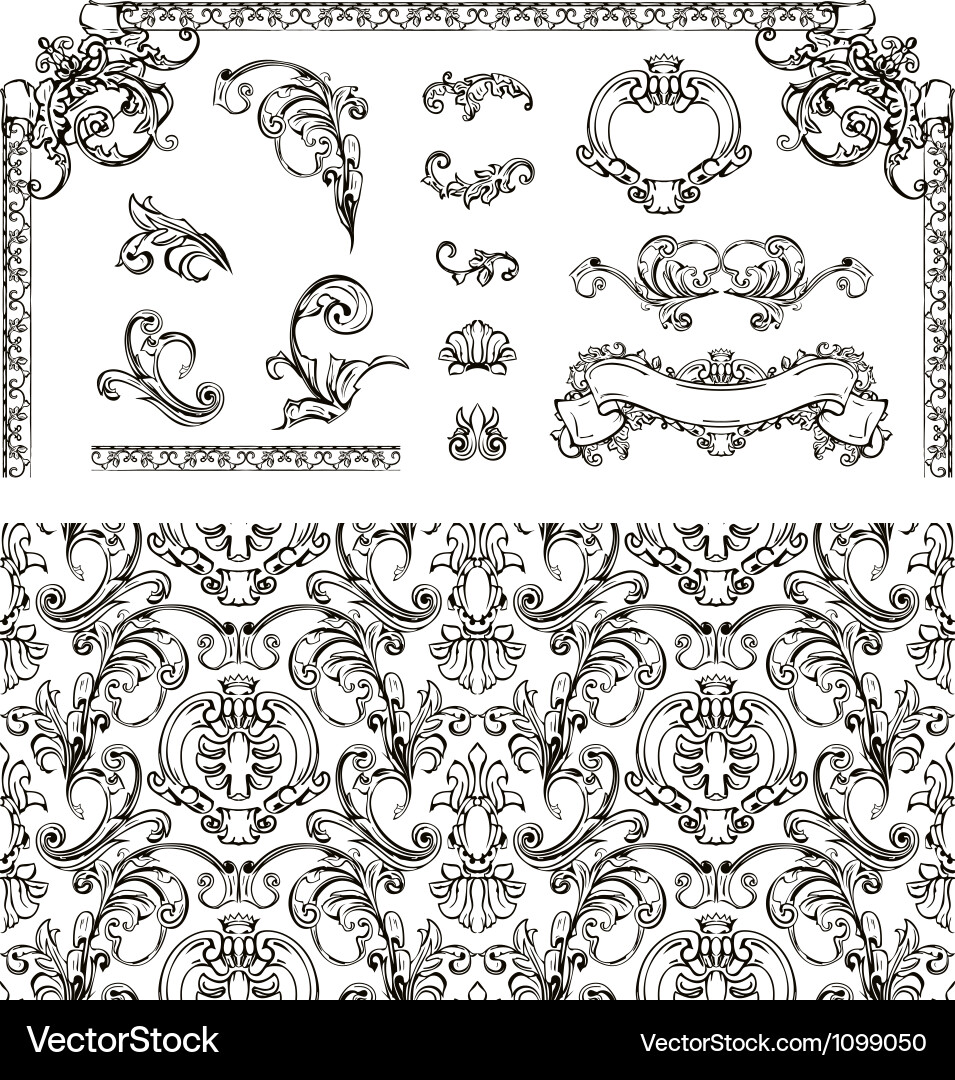 Seamless pattern and design elements Royalty Free Vector