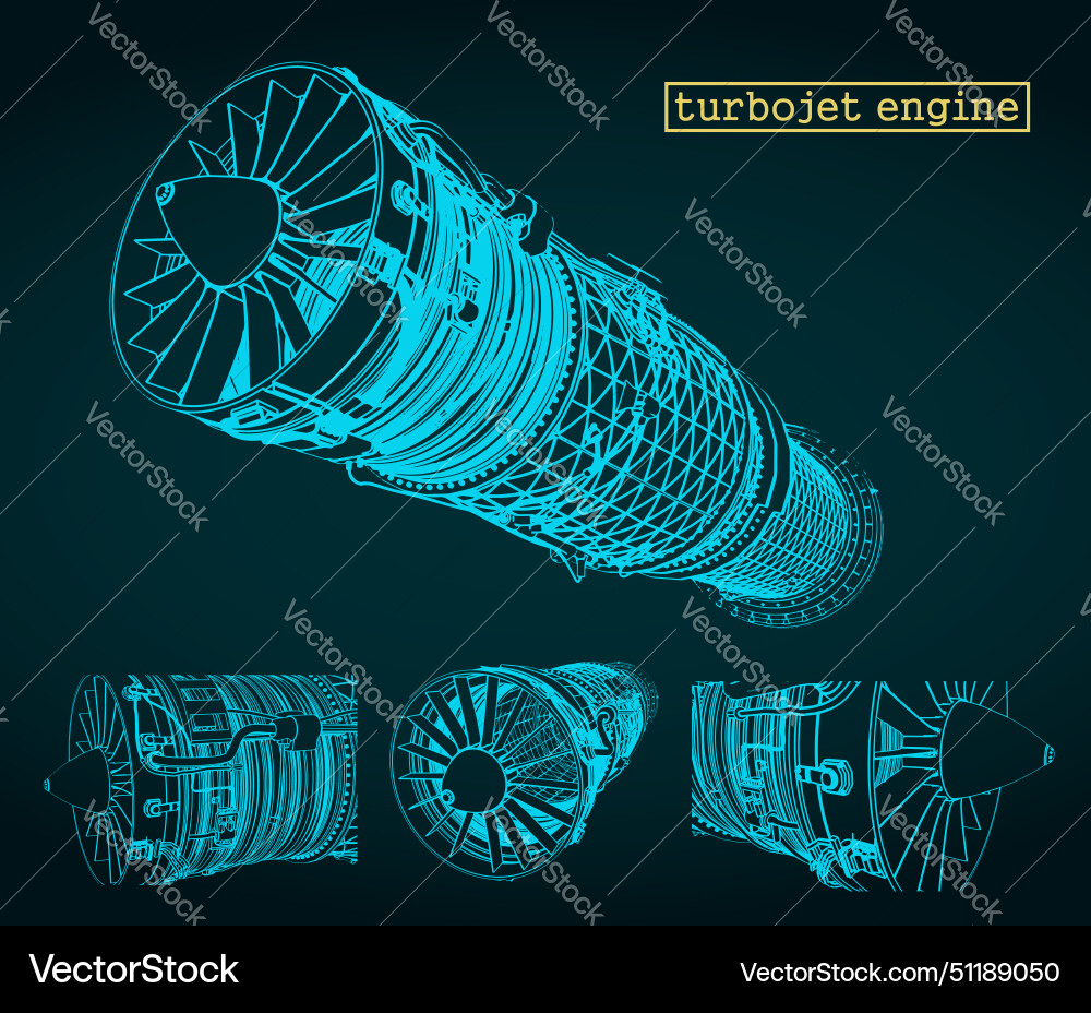 Turbojet engine blueprints Royalty Free Vector Image