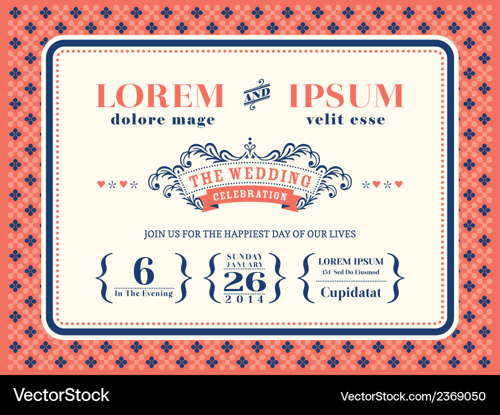 Typography wedding invitation frame template Vector Image