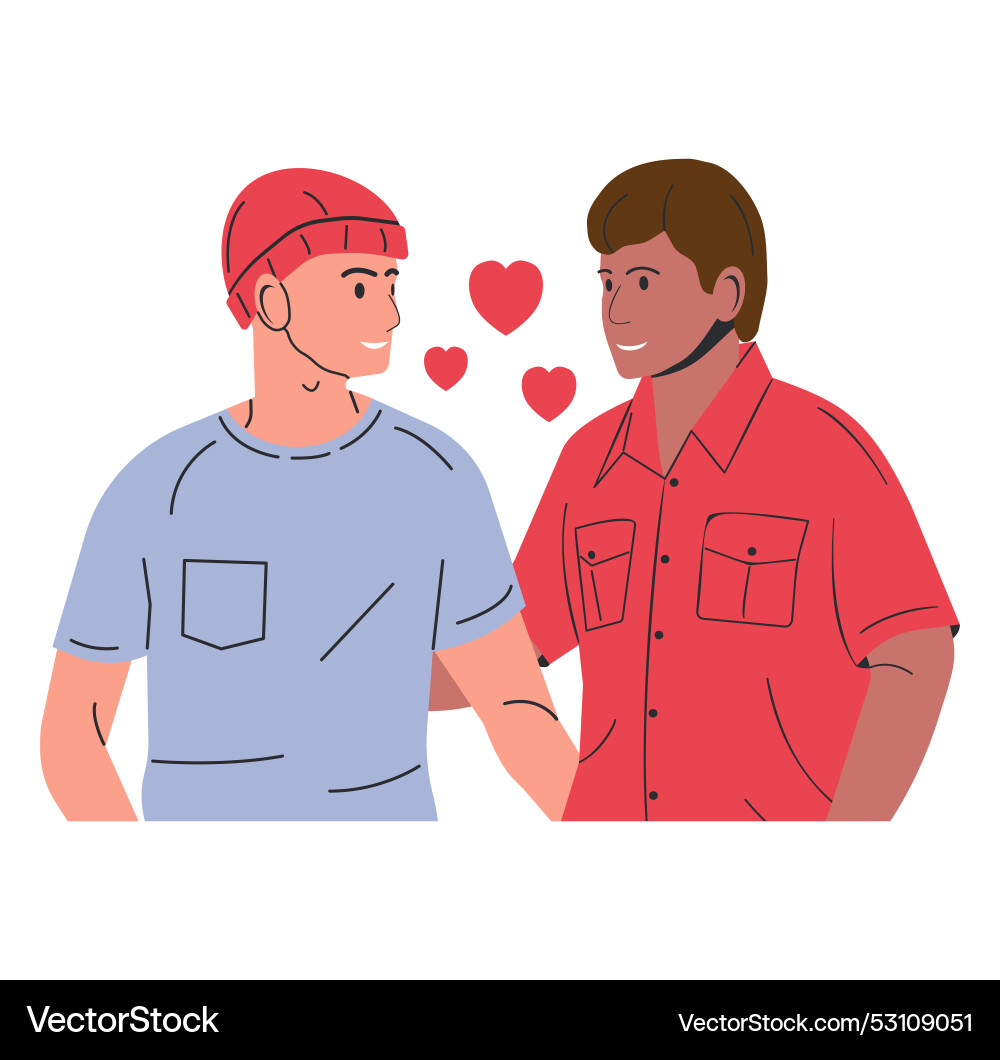 Multiethnic gay man couple isolated Royalty Free Vector