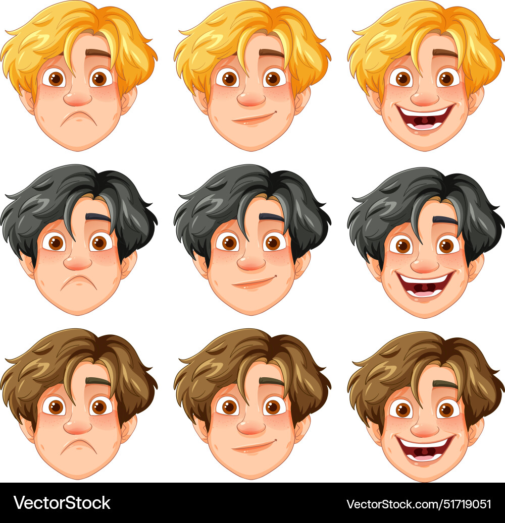 Nine cartoon faces showing different emotions Vector Image