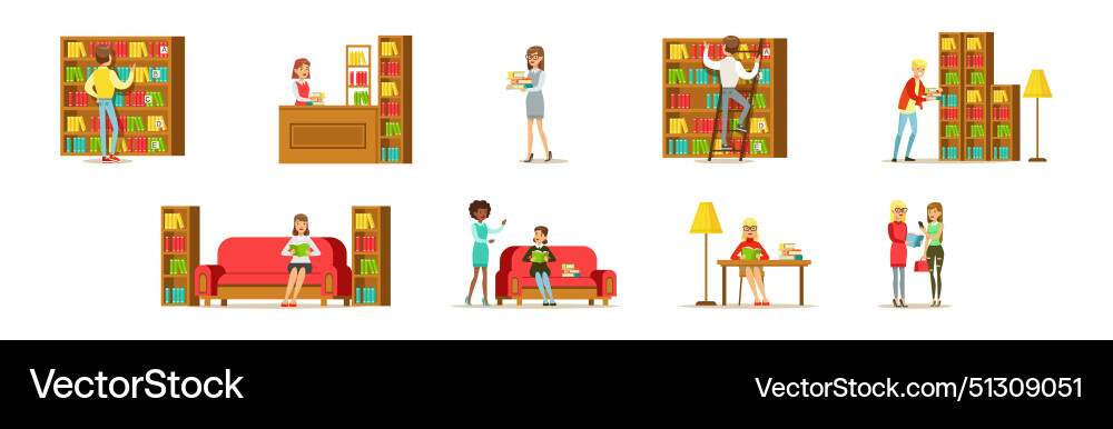 People character at library and bookstore Vector Image