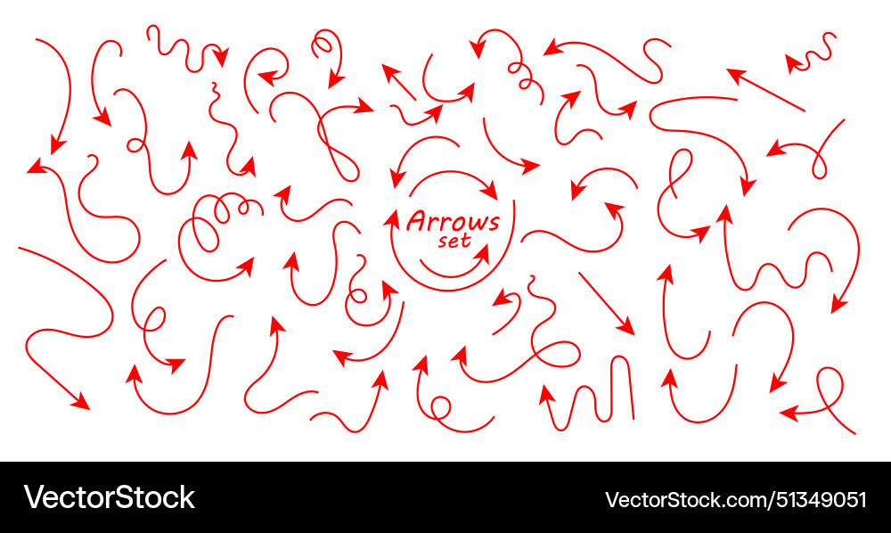 Set of hand drawn thin line arrows collection Vector Image