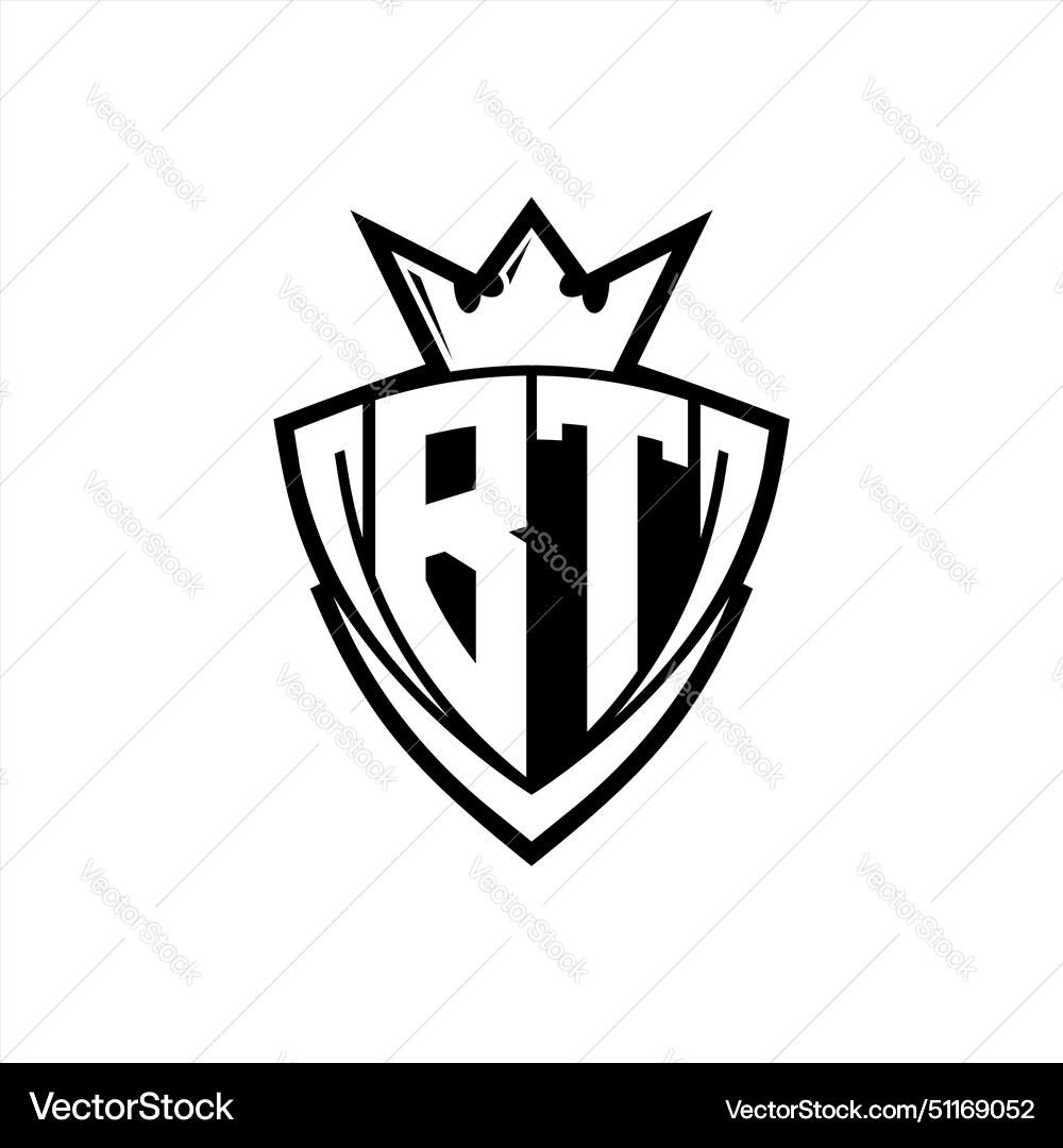Bt letter logo with sharp triangle shield shape Vector Image