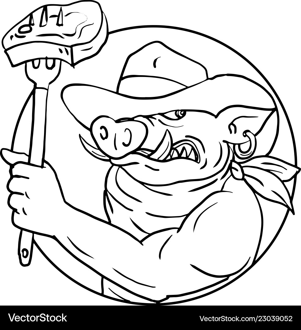 Cowboy Pig with Barbecue Steak Royalty Free Vector Image