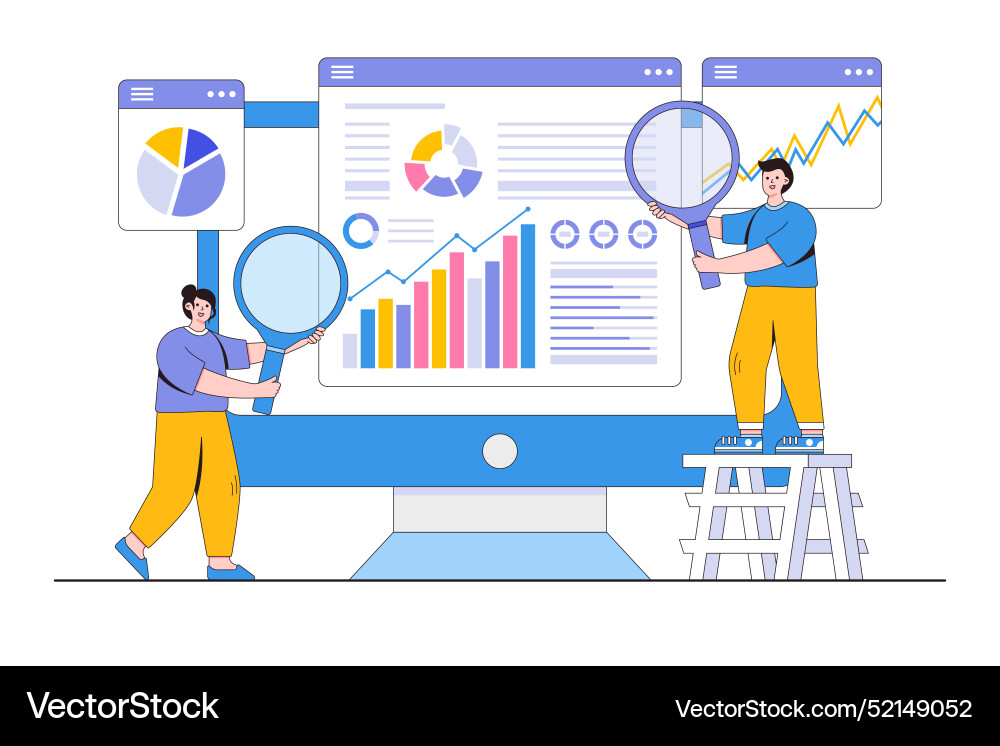 Flat business people analytics research Royalty Free Vector