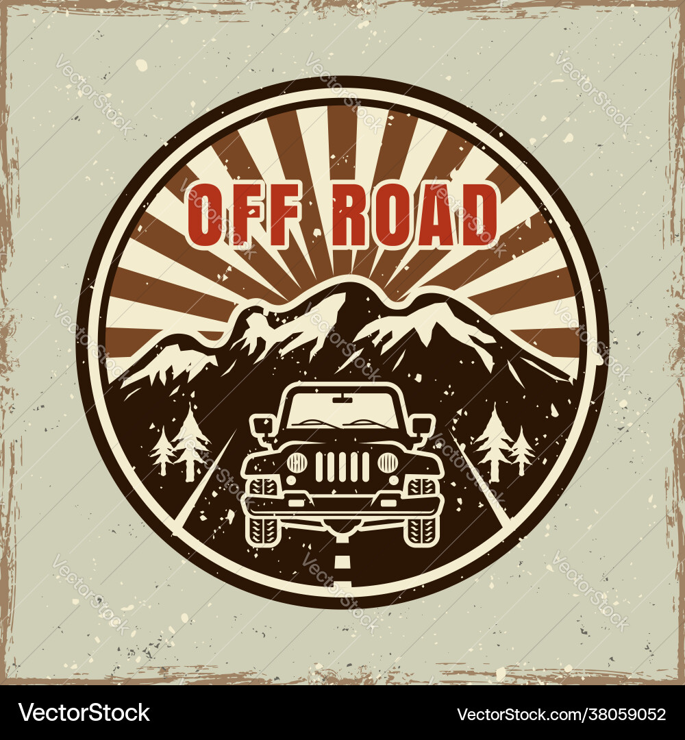 Off road colored round emblem Royalty Free Vector Image