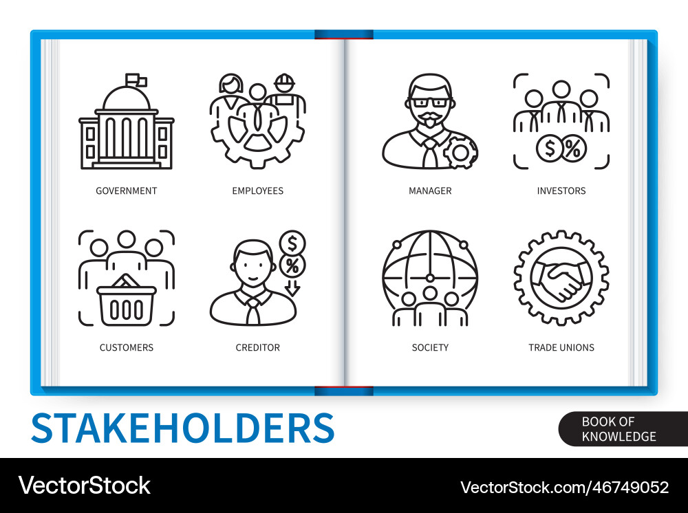 Stakeholder infographics lineare Icons Sammlung Vektorbild