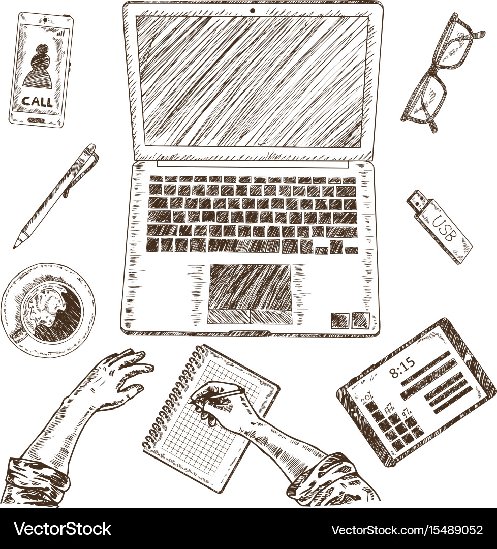 Workplace Sketch Concept Royalty Free Vector Image