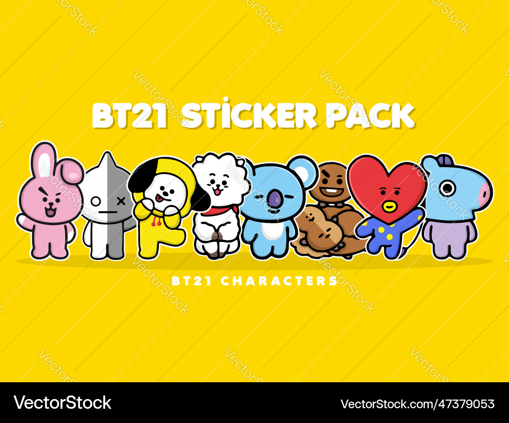 BT21 Character Sticker Set Royalty Free Vector Image